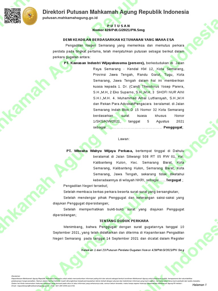 Putusan 428 PDT.G 2021 PN SMG 20230227192558 PDF | PDF