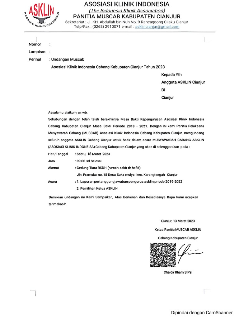 Undangan Muscab Anggota Asklin | PDF
