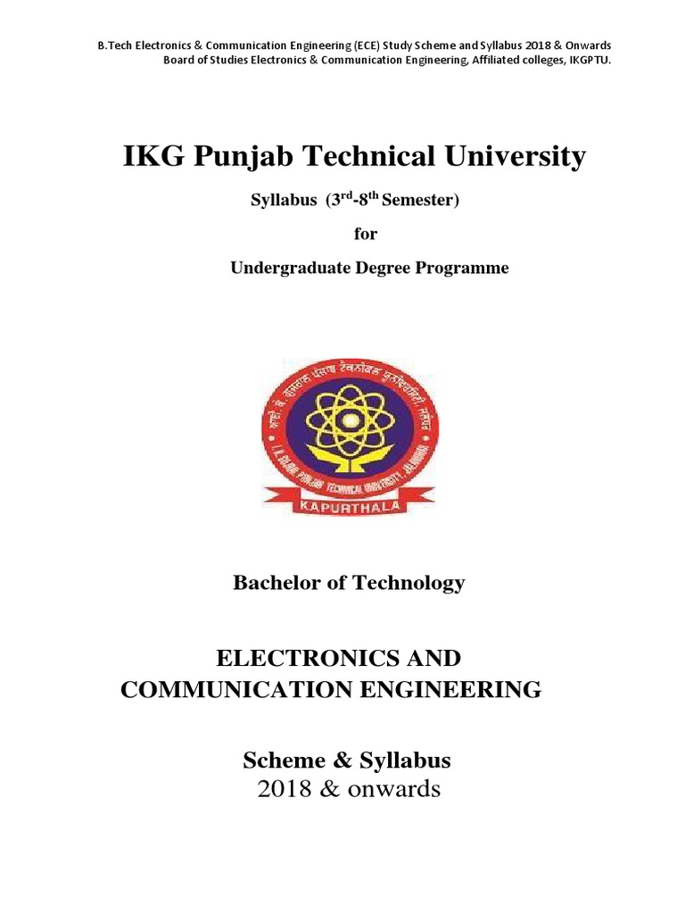 B.Tech - ECE - Study Scheme Syllabus Upto - 8th Sem. 2018 Onwards Updated On 8th - July - 2022 ...