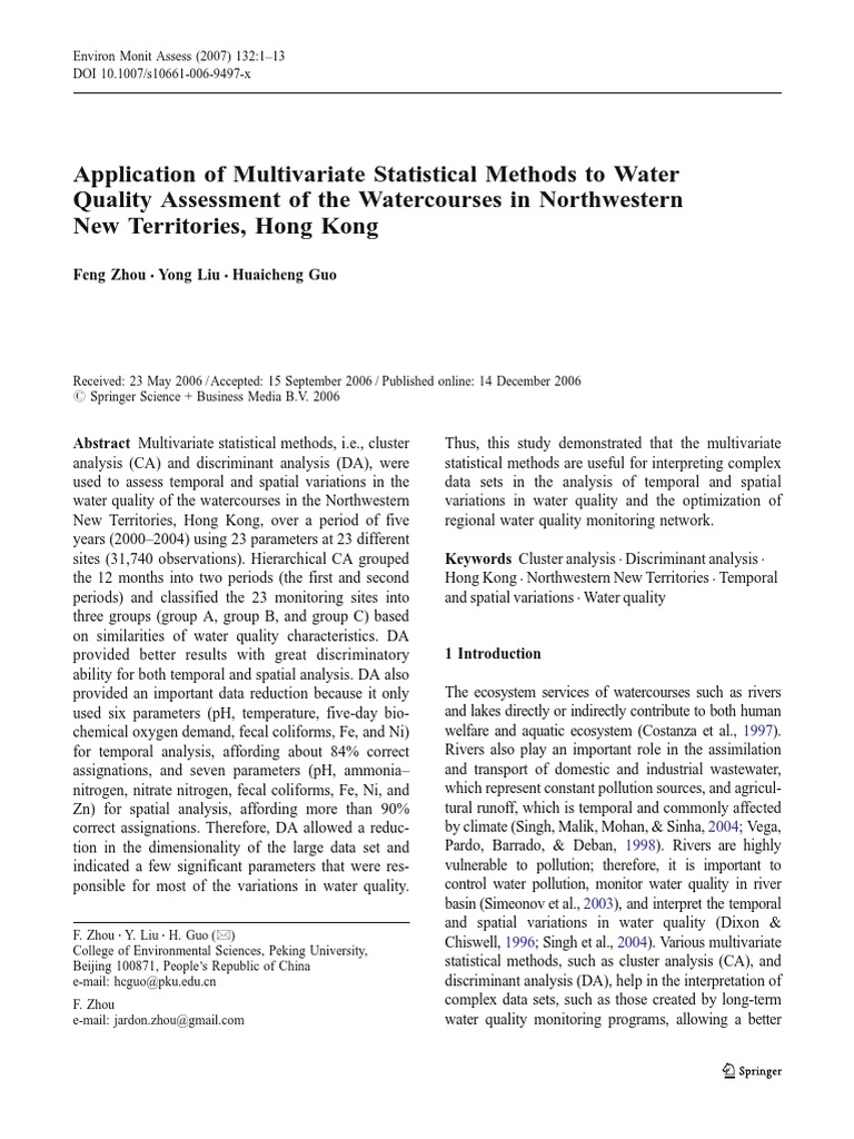 Application of Multivariate Statistical Methods To Water Quality ... Application of Multivariate Statistical Methods To Water Quality ...