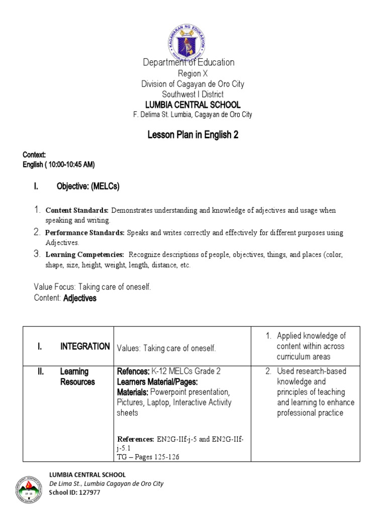 Cot Lesson Plan in English Q3-Week 5-Final | PDF | Learning | Lesson Plan