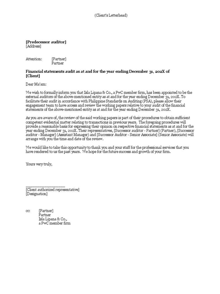 Predecessor Auditor Communication Letter | PDF
