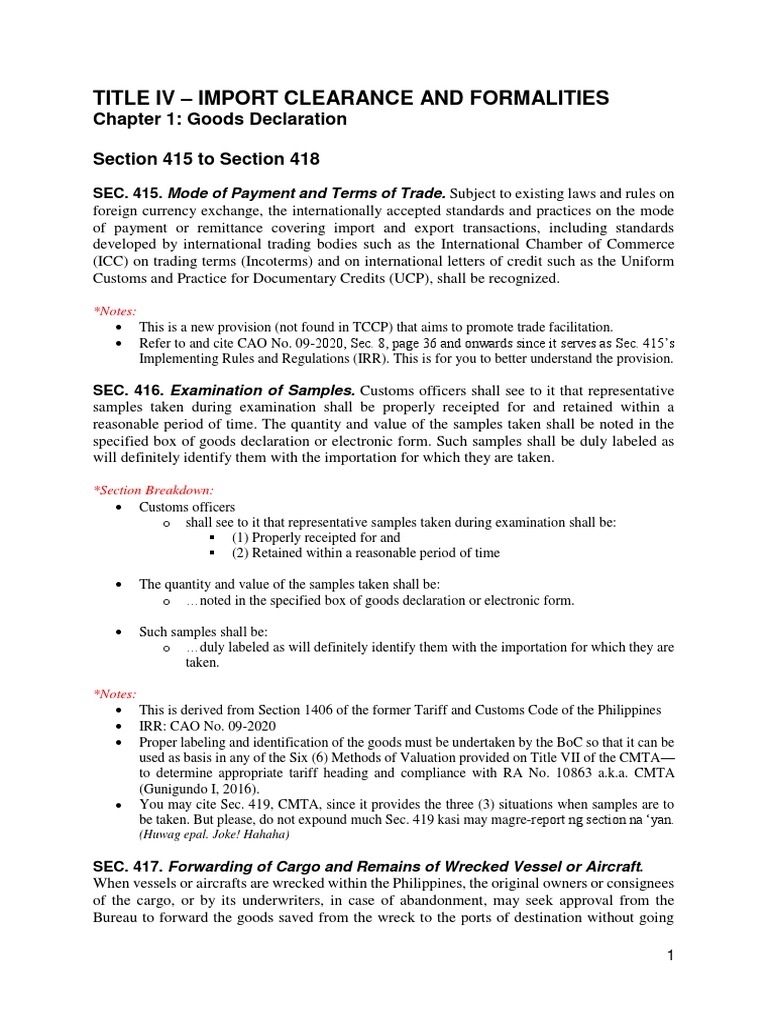 SEC. 415 To SEC. 418 Outline, Notes, and Etc | PDF | Marine Salvage ...
