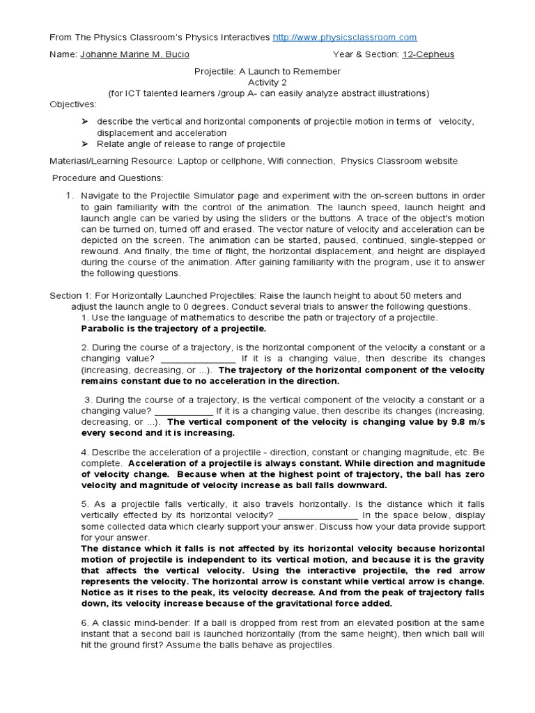 Bucio - Projectile WS 1 | PDF | Acceleration | Projectiles