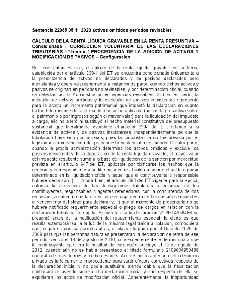 Sentencia 22985 05 11 2020 Activos Omitidos Períodos Revisables | PDF ...