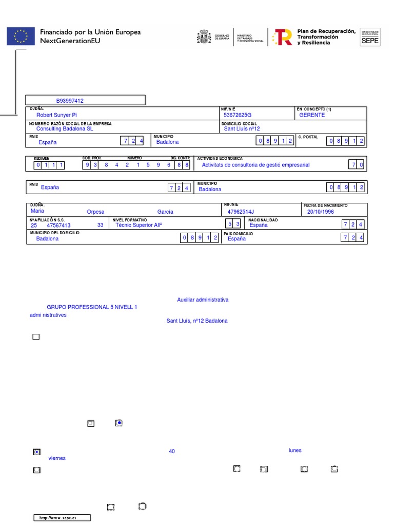 Contracte Indefinit AV1 PDF | PDF | Tiempo de trabajo | Invalidez