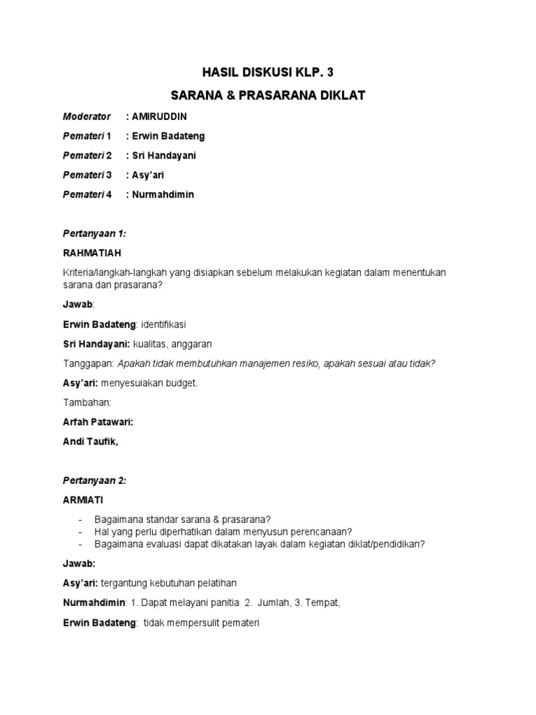 Diskusi KLP.3 - Sarana & Prasarana Diklat | PDF