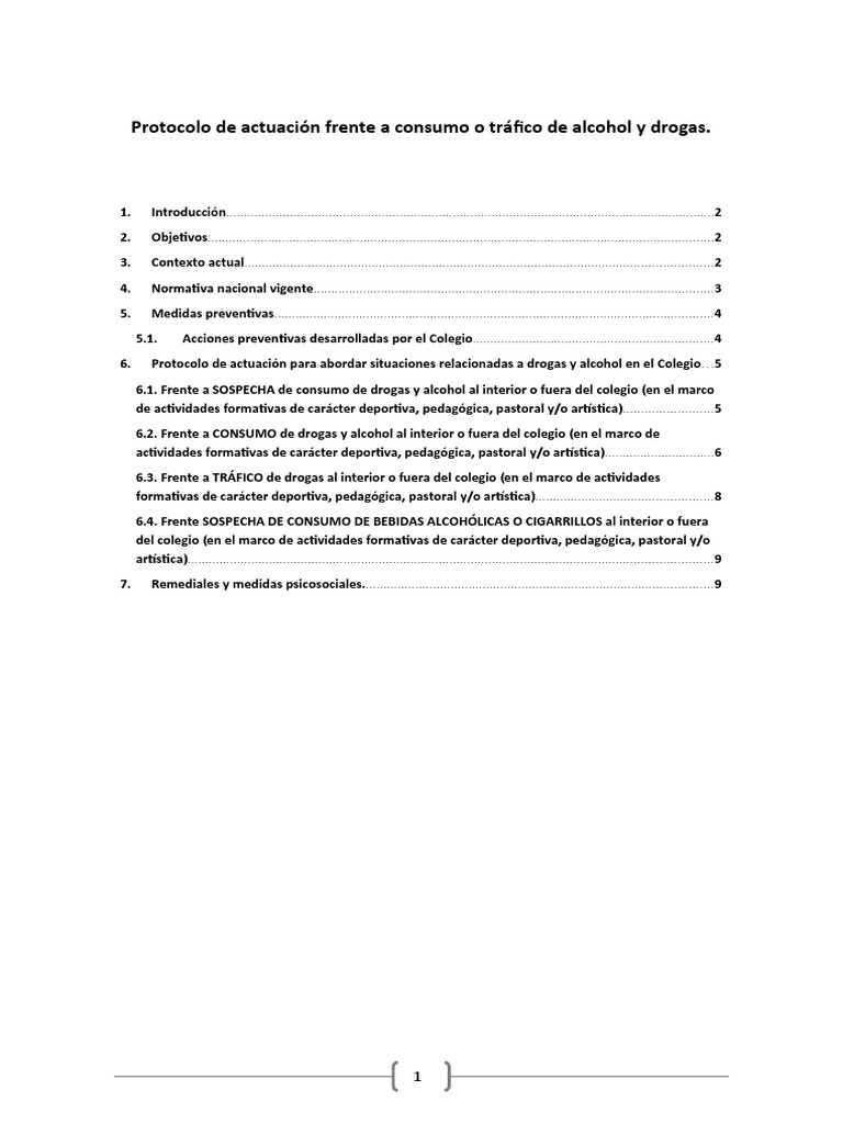 Protocolo de Actuación Frente A Consumo o Tráfico de Alcohol y Drogas | PDF | Comercio ilegal de ...