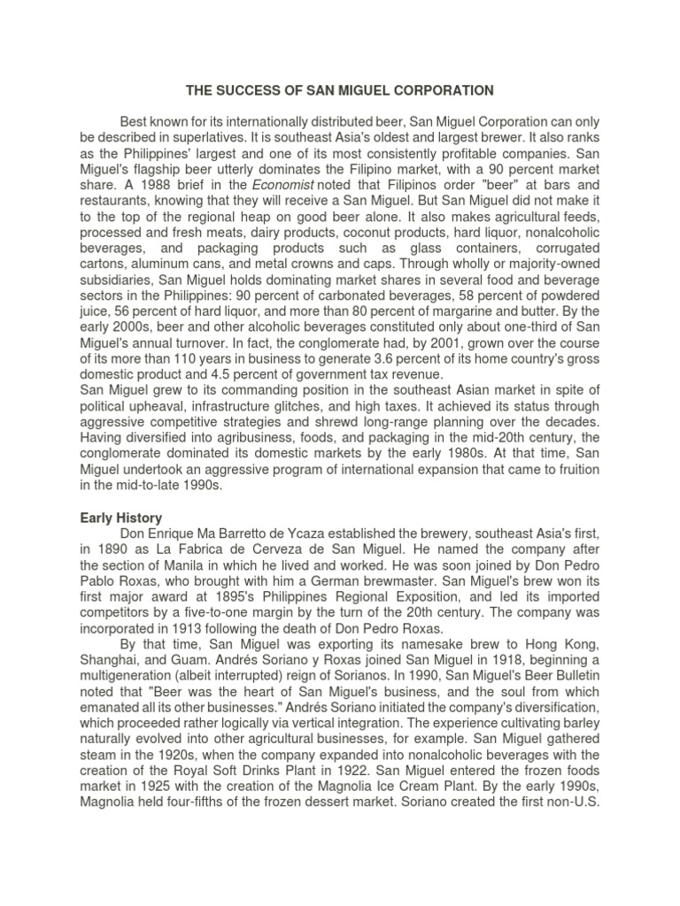 The Success of San Miguel Corporation | PDF | San Miguel Corporation ...