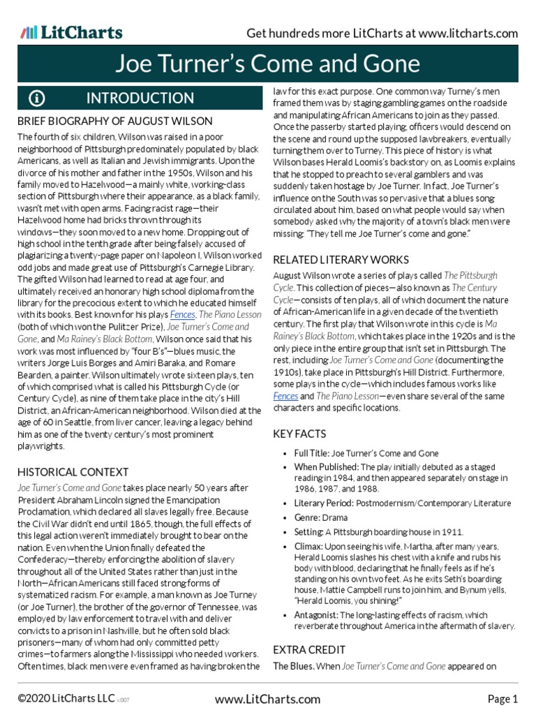 Joe Turners Come and Gone LitChart | PDF