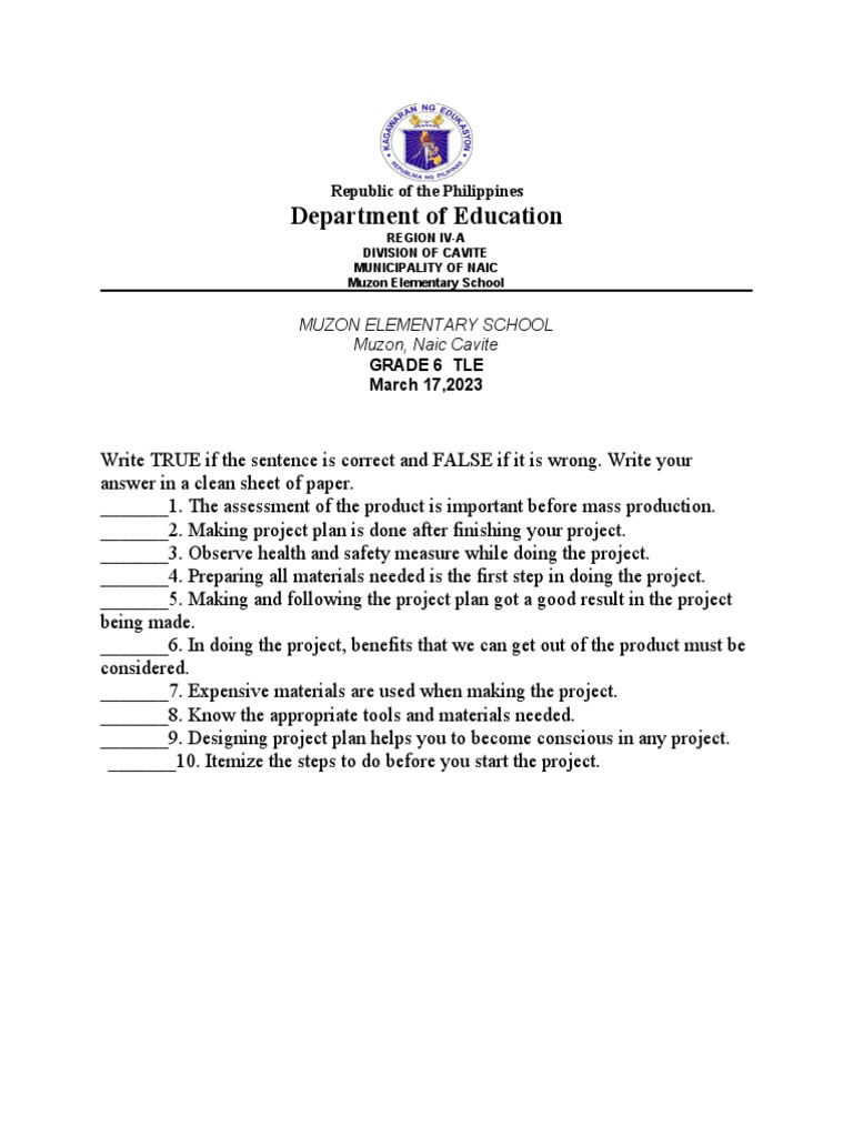 TLE 6 Assessment IA | PDF