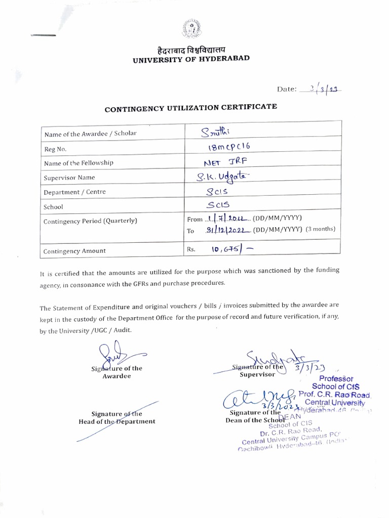Contingency Utilization Certificate Template | PDF | Accounting