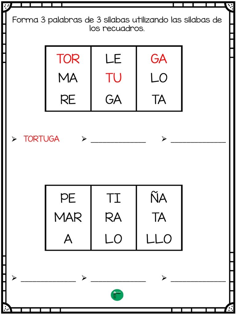 3 Palabras 3 Silabas PDF | PDF | Artes del Lenguaje y Comunicación ...