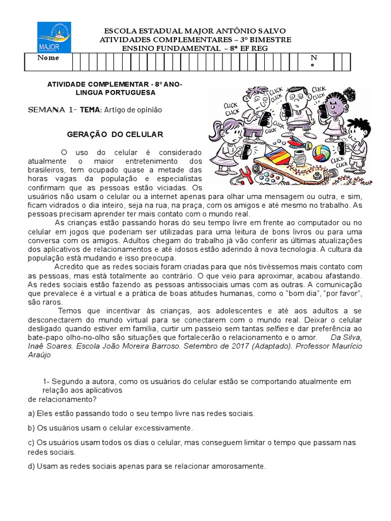 PET COMPLEMENTAR - 8º ANO .pdf | PDF | América do Sul | América Latina