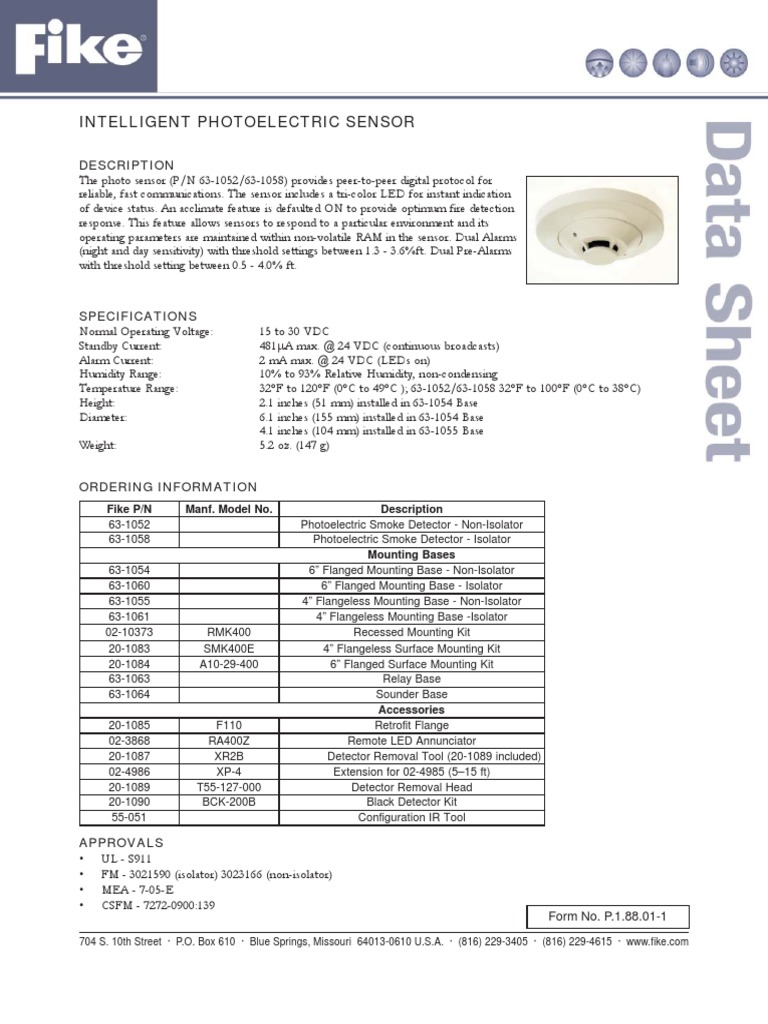 FIKE 63-1052 - Detector de Humo | PDF | Sensor | Electrical Engineering
