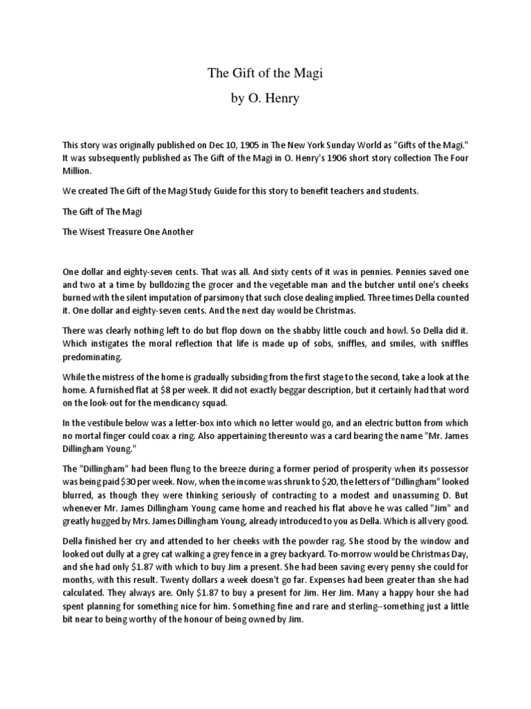 The Gift of The Magi - Critical Analysis | PDF