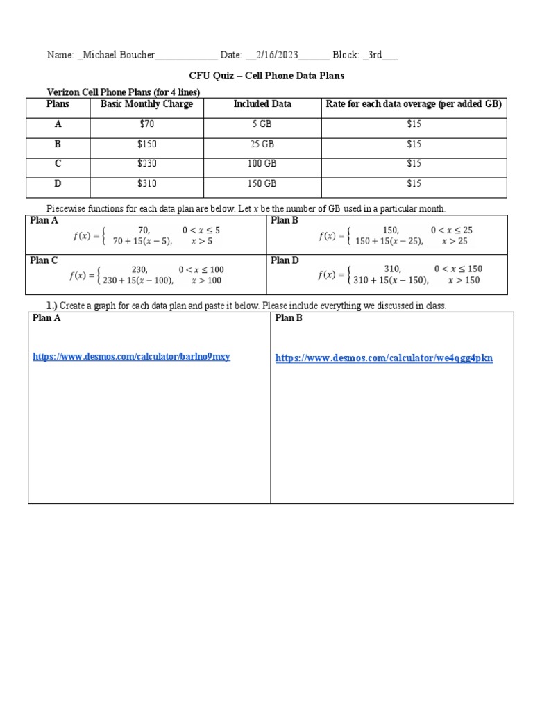 Michael Boucher 2.4 Cell Phone Data Plan - Piecewise Function ...