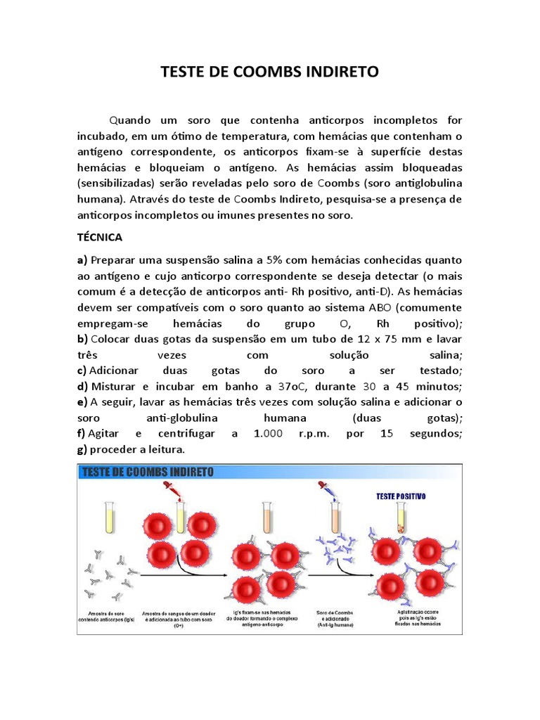 Teste de Coombs Indireto: Procedimento e Interpretação | PDF ...