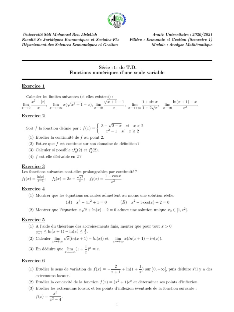 T.D. Analyse Mathématique - Semestre 1 | PDF