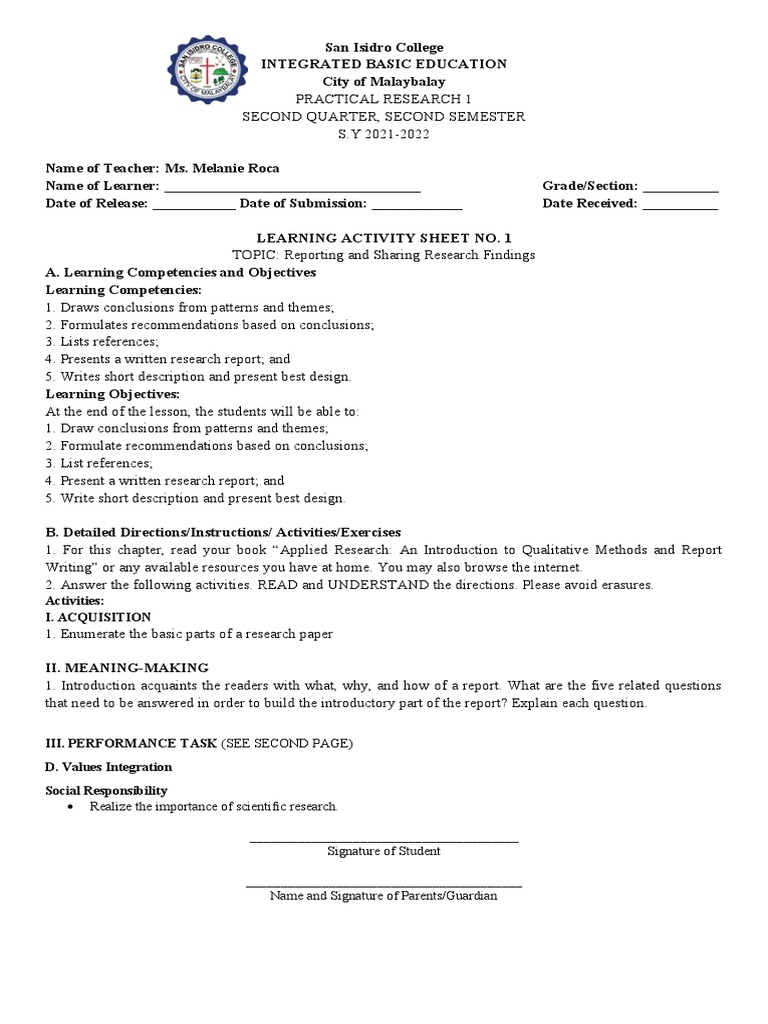 Sharing Research Findings Pdf Learning Cognition