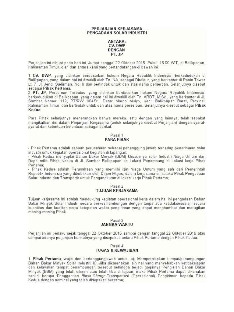 Perjanjian Kerjasama BBM 1 | PDF