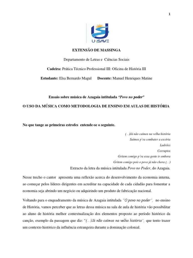 Ensaio Sobre Música de Azagaia | PDF | Aprendizado | Economia
