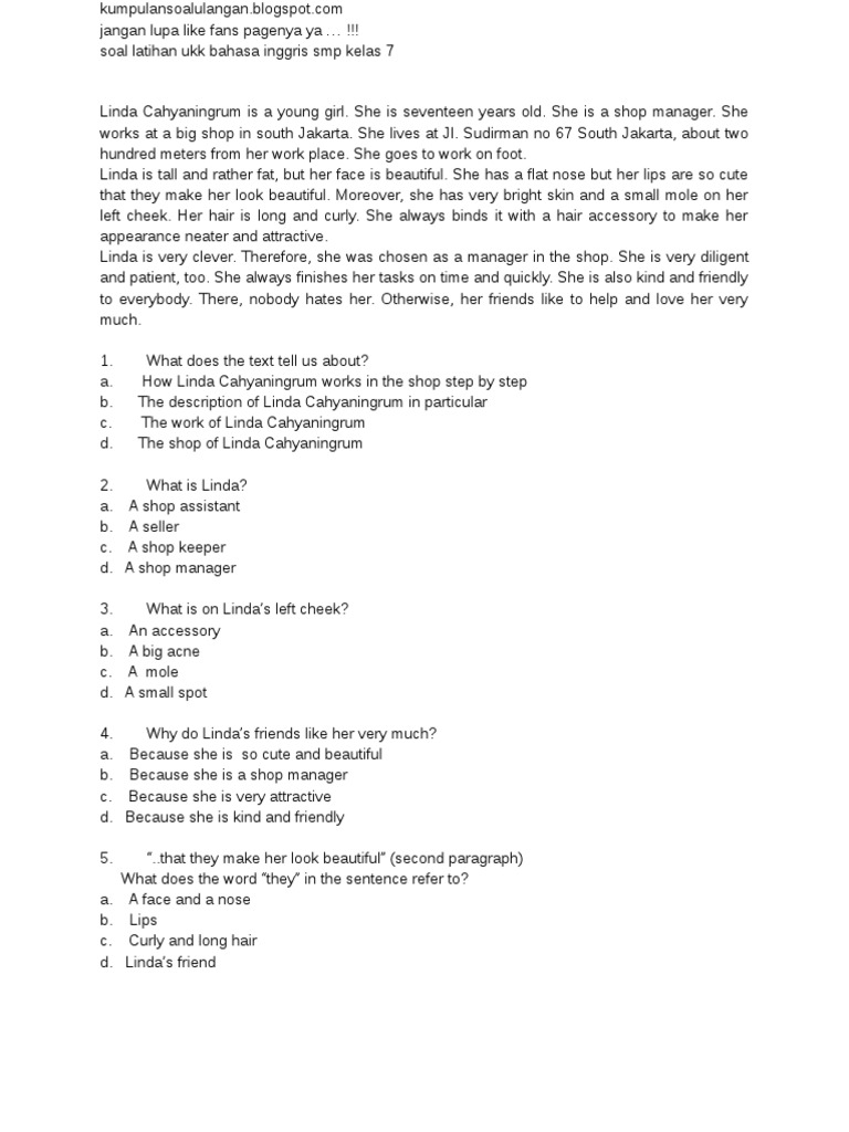 Soal Tes Diagnostik Bahasa Inggris Kelas 7 | PDF | Teaspoon | Spoon