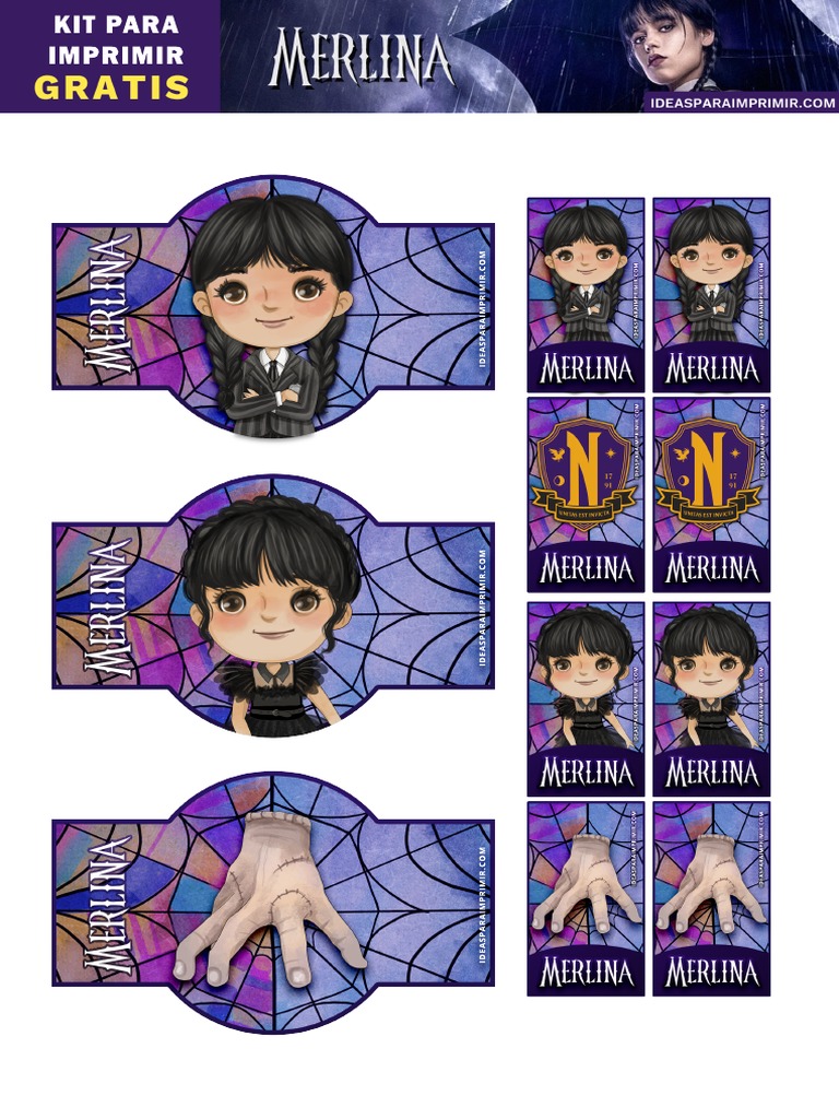 Etiquetas Merlina Addams Kit Cumpleanios Imprimir Gratis PDF | PDF