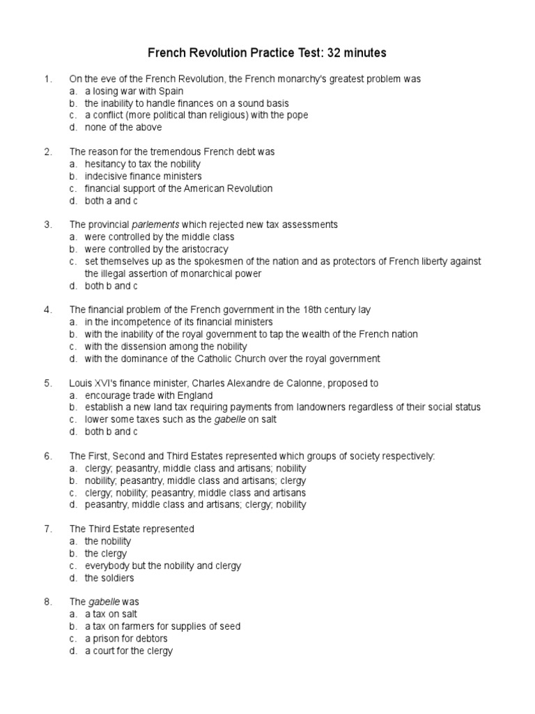 French Revolution Practice Test I | Download Free PDF | French ...