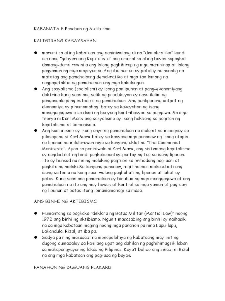 KABANATA 8 Panahon NG Aktibismo Script | PDF