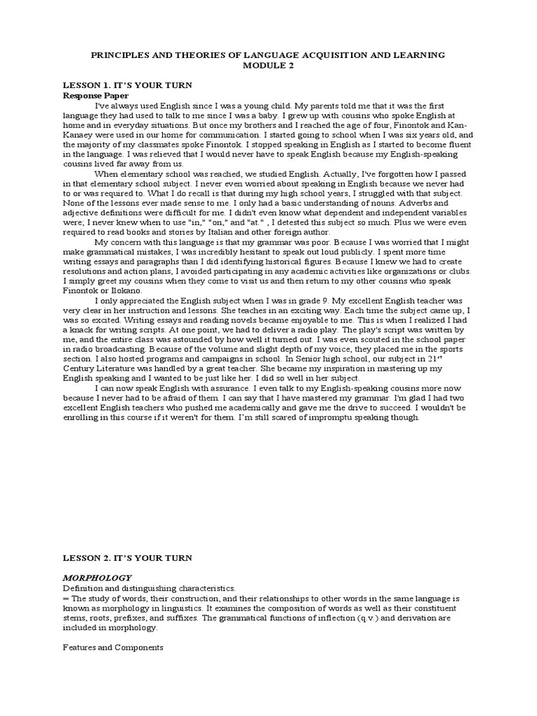 Principles and THeories of Language Acquisition and LEarning - Module 2 ...