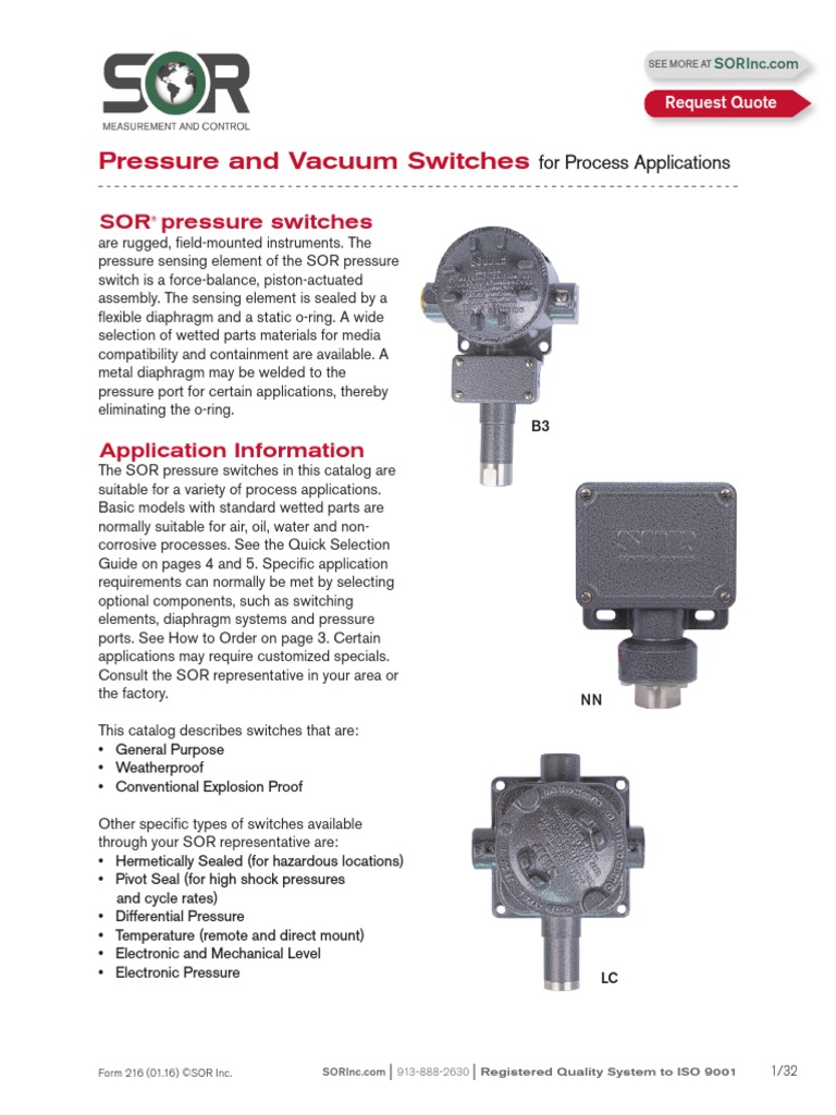 Pressure and Vacuum Switches Cat216 PDF | PDF | Switch | Electrical Engineering
