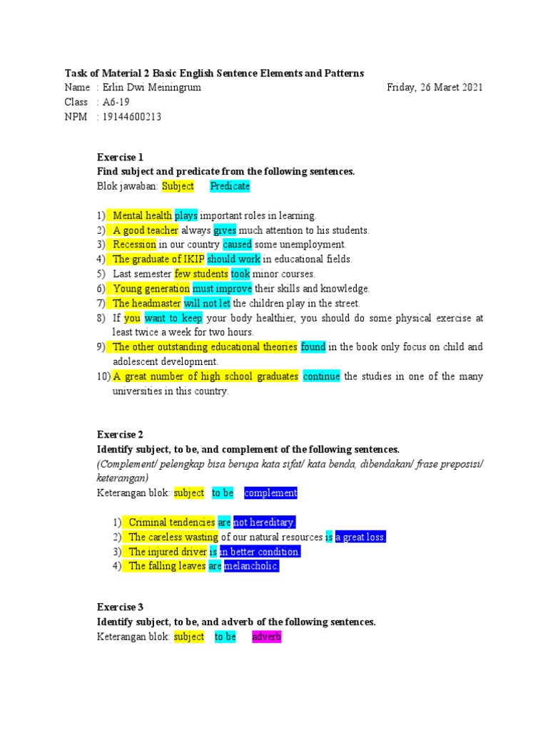 MATERI BHS INGGRIS SD 2 Basic English Sentence Structure and Elements | PDF
