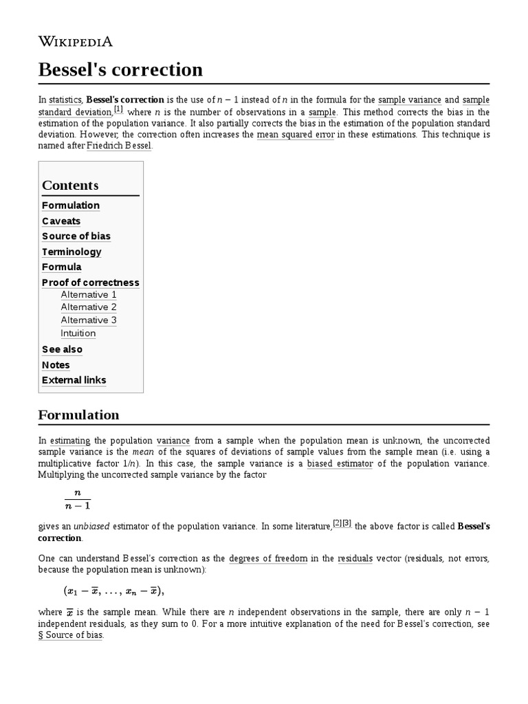 Bessel's Correction | PDF | Variance | Bias Of An Estimator