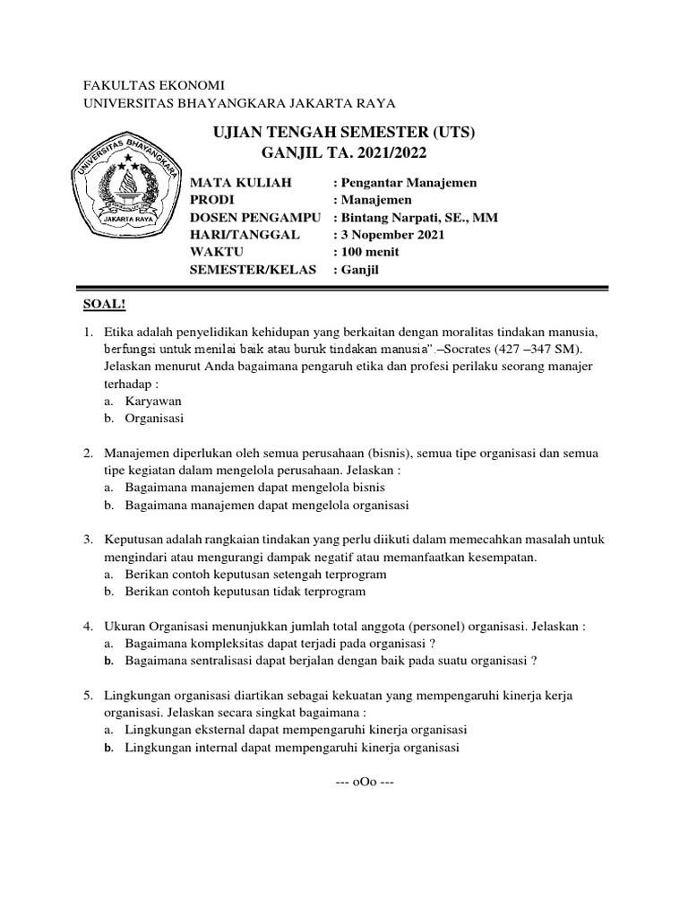 Soal Uts Peng Manajemen-1-A2 | PDF