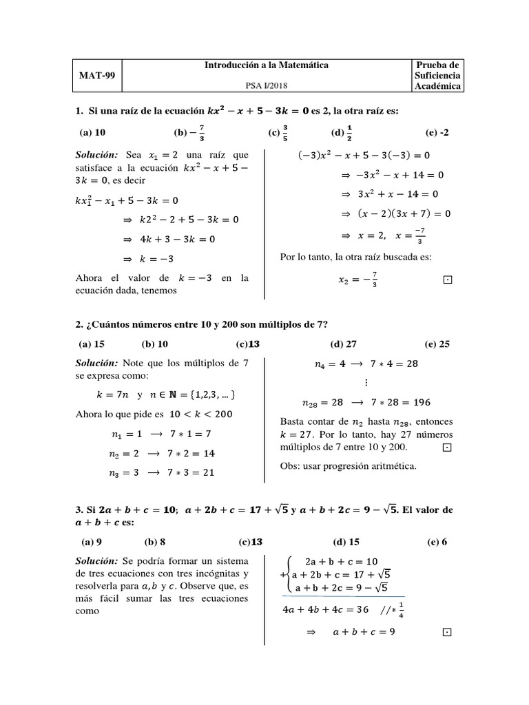 Mat99 1 | PDF | Raíz cuadrada | Ecuaciones