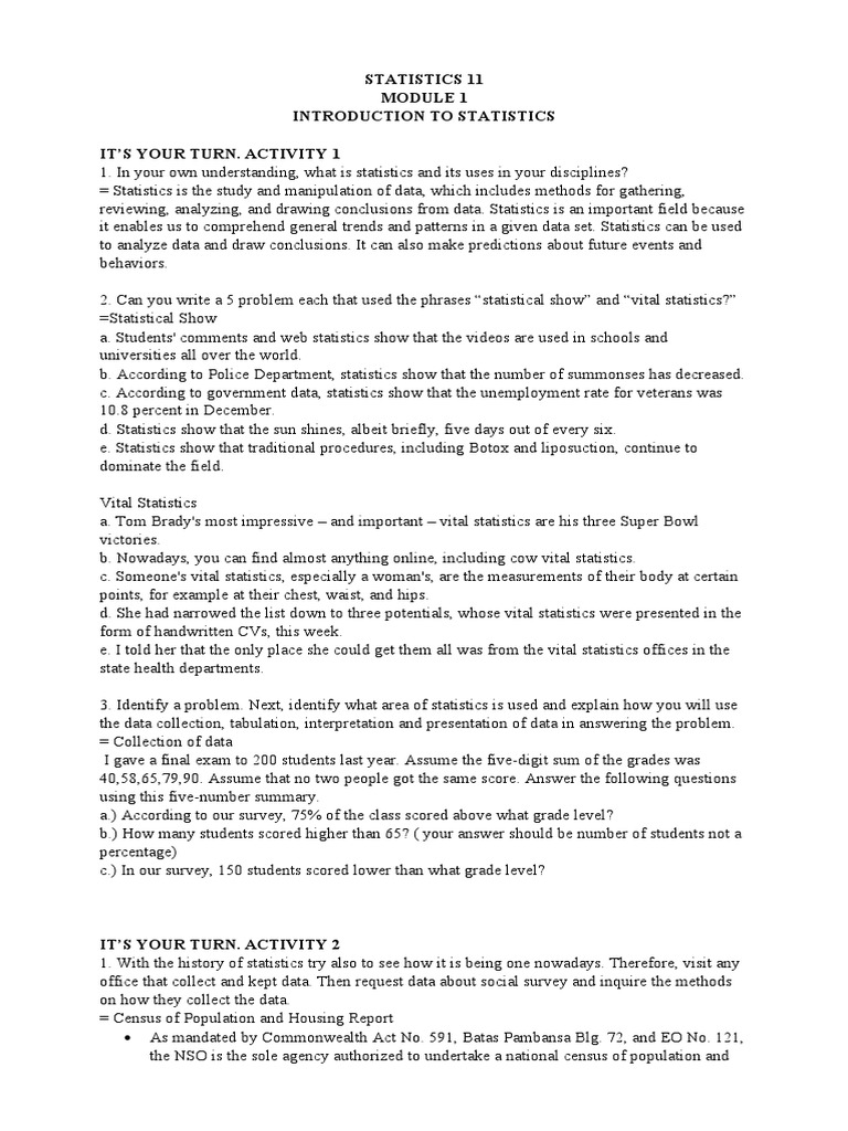 Statistics 11 Module 1 Introduction To Statistics Pdf Statistics Census