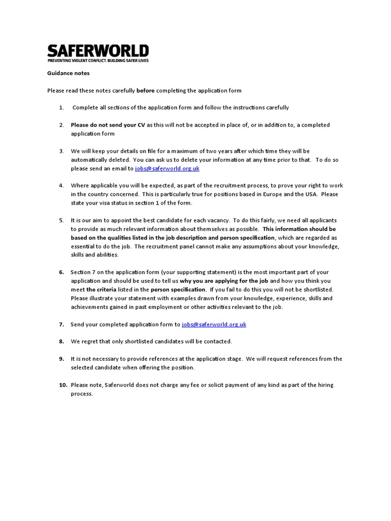 Saferworld Application Form | PDF | Recruitment | Employment
