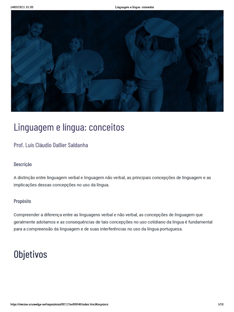 Lingua Portuguesa Tema 1 Linguagem E Língua Conceitos Pdf Pdf