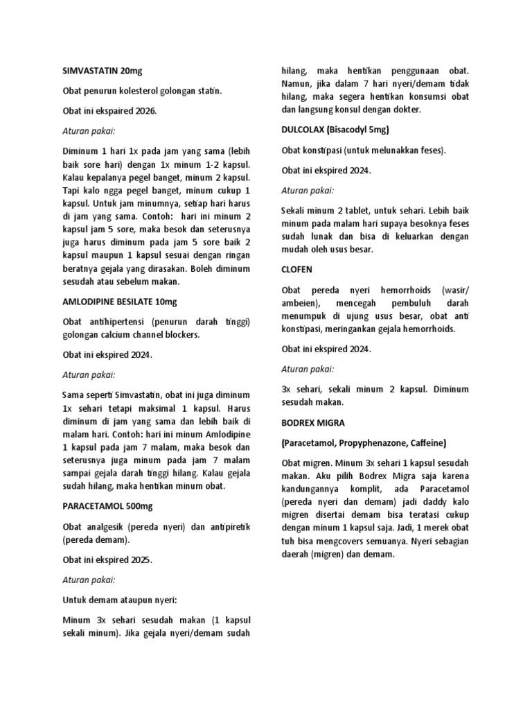 Aturan Pakai Obat Daddy | PDF