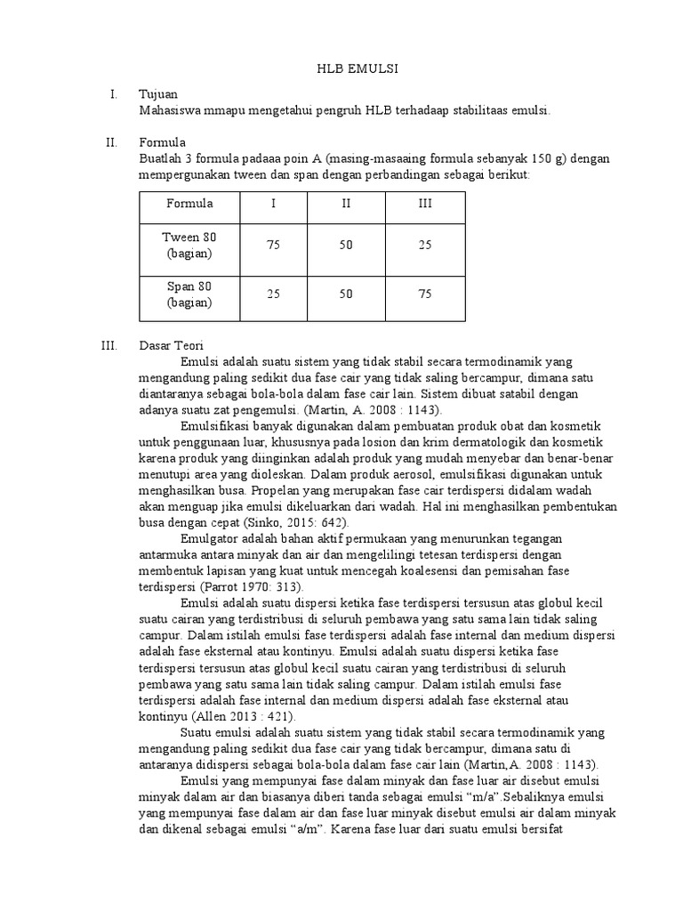 Laporan Sementara HLB Emulsi FTS CSP | PDF
