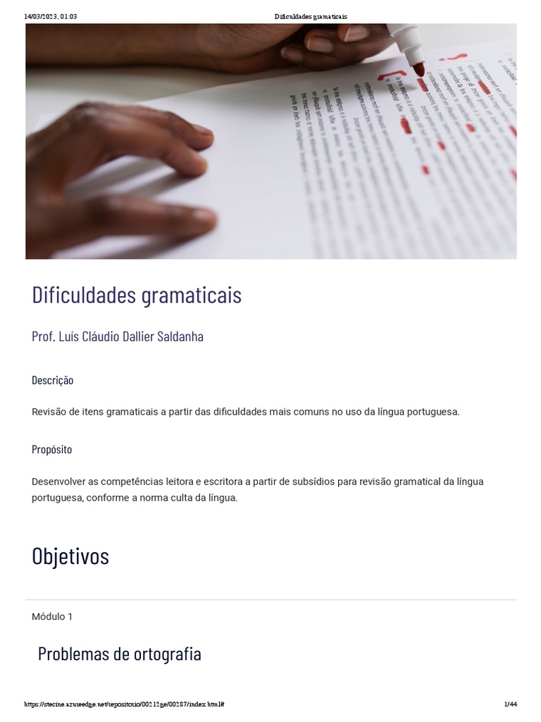 Lingua Portuguesa - Tema 4 - Dificuldades Gramaticais | PDF | Assunto (gramática) | Estresse ...