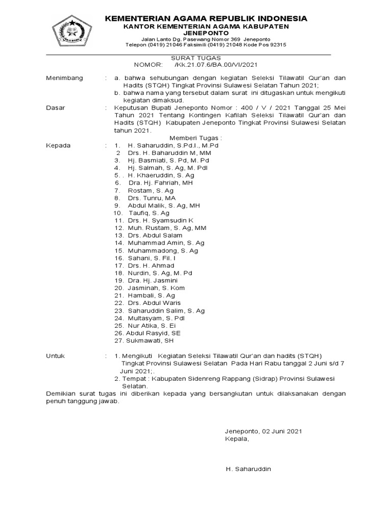 Surat Tugasn STQ | PDF