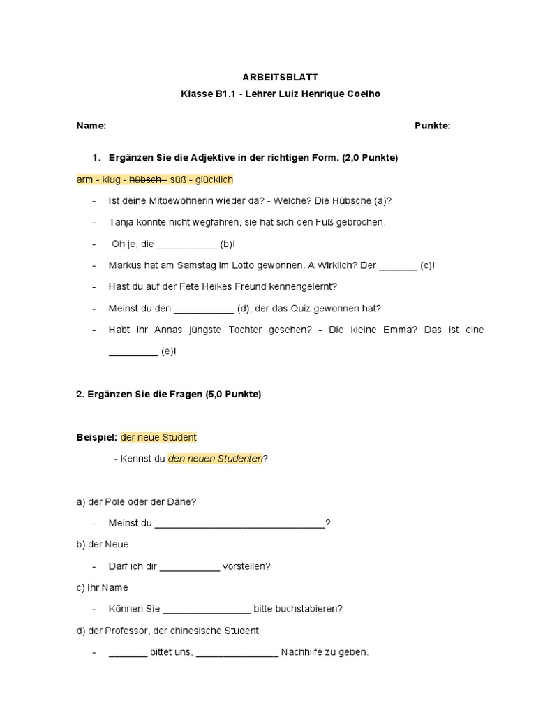 B1.1 Arbeitsblatt | PDF