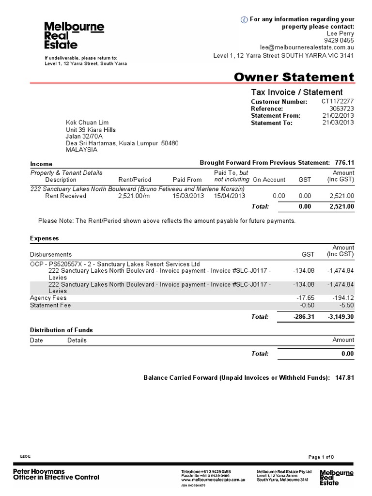 Owner Statement | PDF | Invoice | Taxes