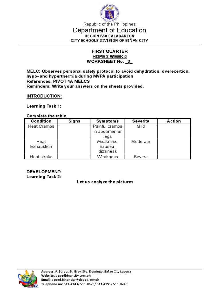 HOPE3 WorkSheet Week5 | PDF | Dehydration | Hyperthermia
