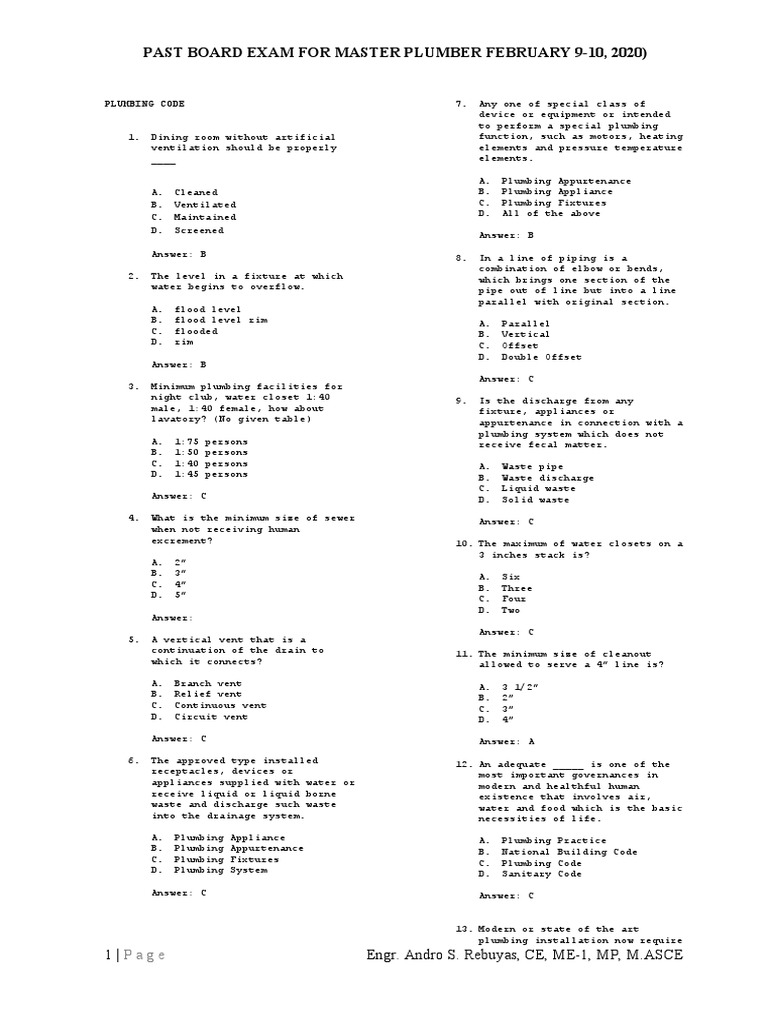 Master Plumber Exam Review | PDF | Plumbing | Pipe (Fluid Conveyance)
