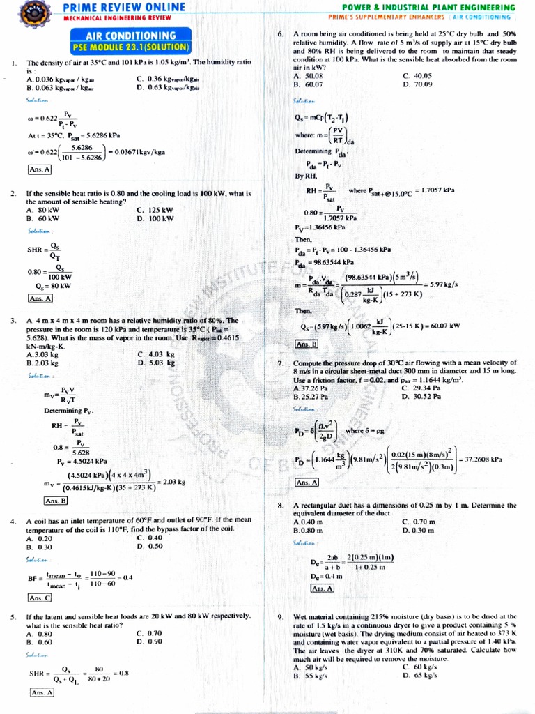 Air Conditioning - Module 23.1 Solutions | PDF | Humidity | Water Vapor