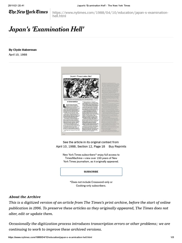 Japan's 'Examination Hell' - The New York Times | PDF | The New York Times