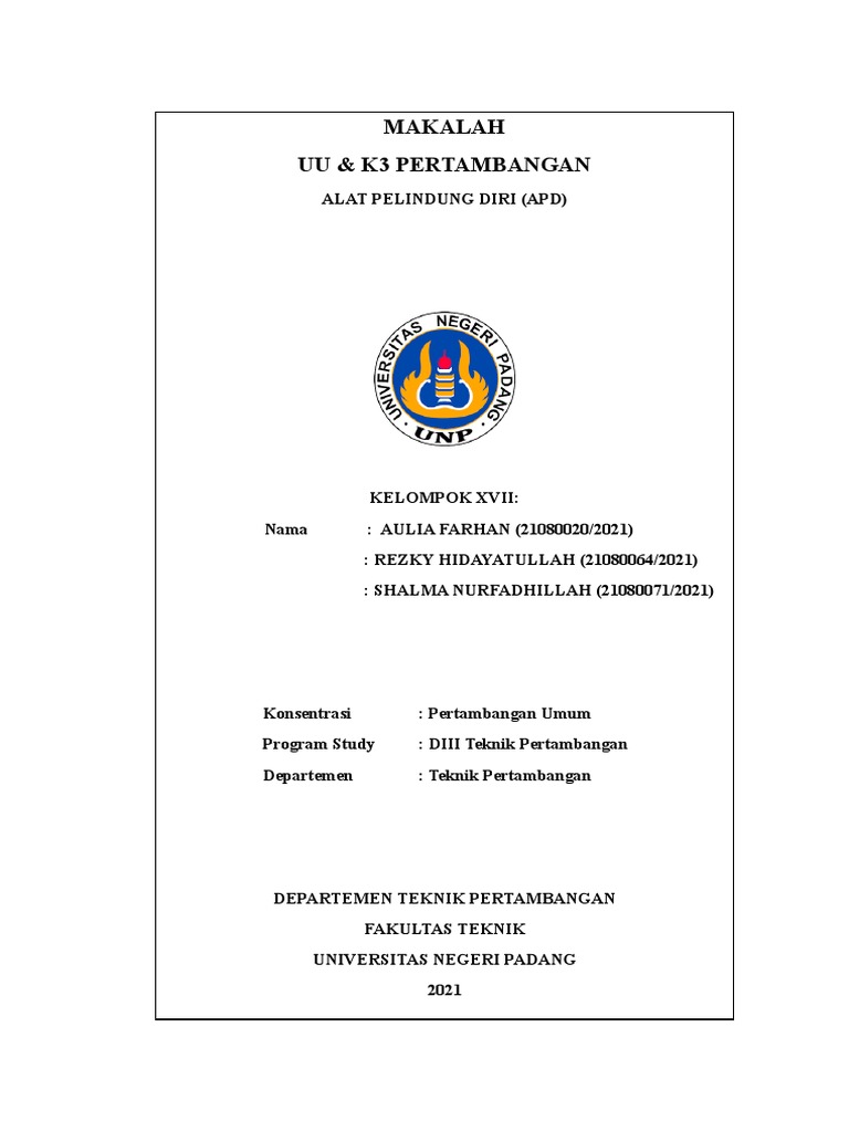 Makalah Uu Dan K3 Pertambangan (Apd) | PDF